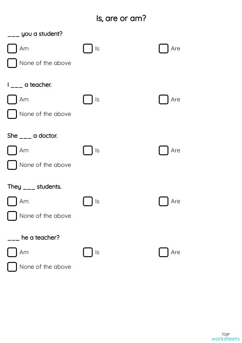 Is, are or am?. Interactive worksheet | TopWorksheets