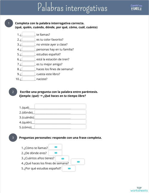 Preguntas interrogativas. Ficha interactiva | TopWorksheets