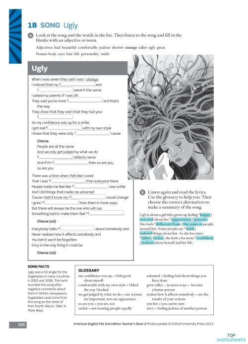 Song - Ugly. Interactive worksheet | TopWorksheets