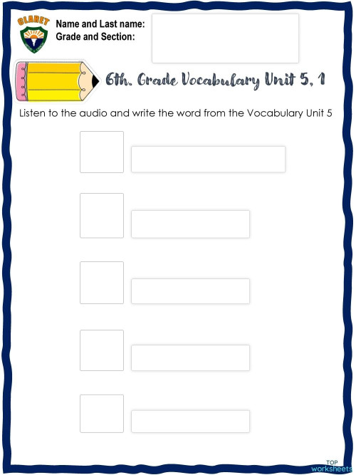 6th. grade. Vocab. Unit 5. Interactive worksheet | TopWorksheets