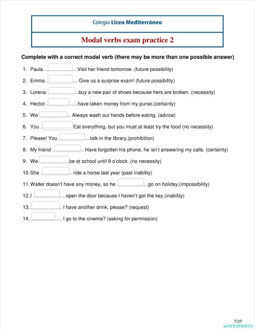 Modal verbs exam practice 2. Interactive worksheet | TopWorksheets