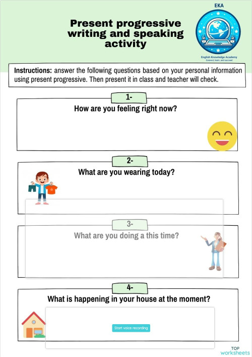 Present progressive writing and speaking activity. Interactive ...