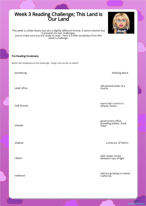 Week 3 Reading Challenge; This Land is Our Land. Interactive worksheet ...