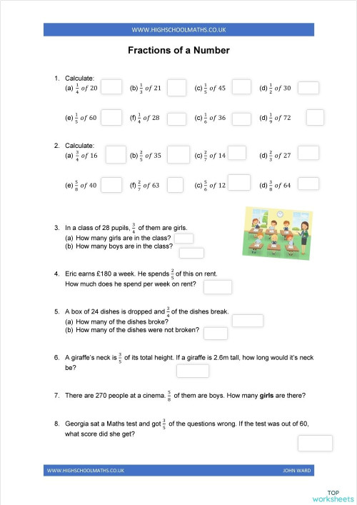 Fractions of a Quantity. Interactive worksheet | TopWorksheets