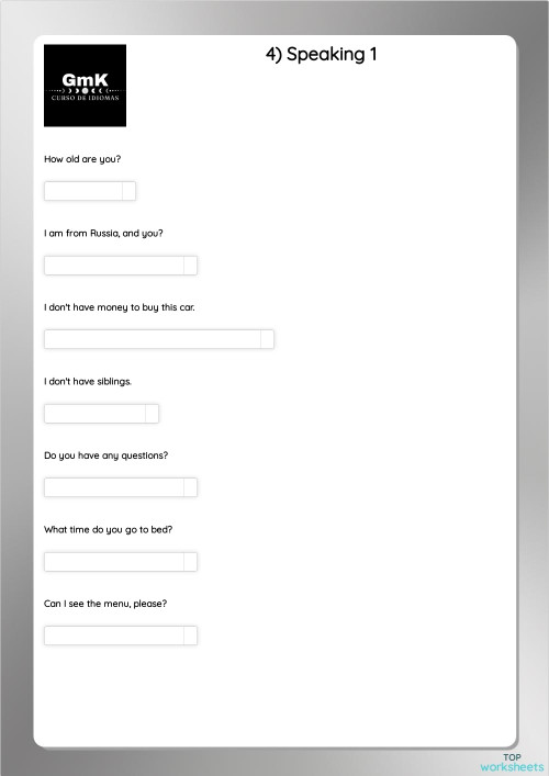 4) Speaking 1. Ficha interativa | TopWorksheets
