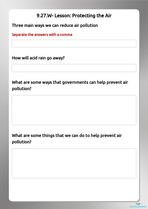 9.27.W- Lesson: Protecting the Air. Interactive worksheet | TopWorksheets