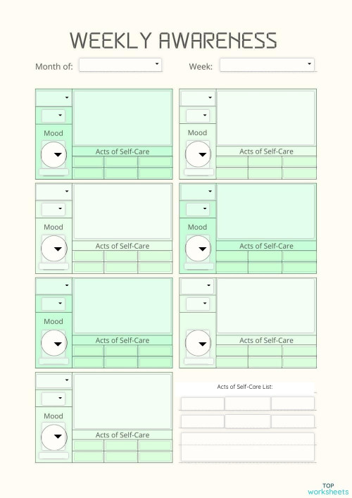 Weekly Awareness Planner. Interactive worksheet | TopWorksheets