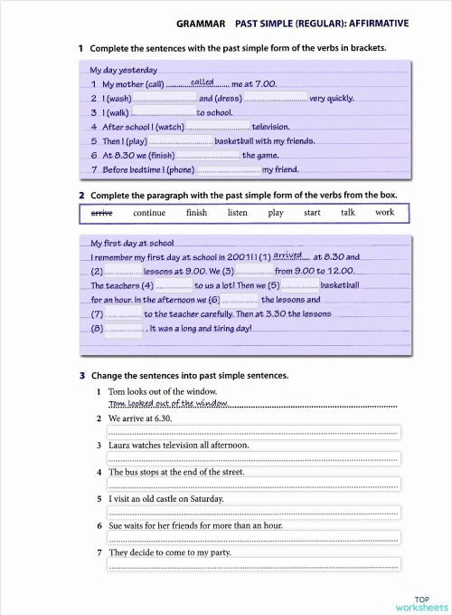 Simple Past Tense (Regular): Affirmative (+). Interactive worksheet ...