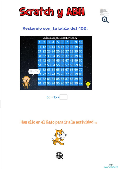 Scratch: Restar con la tabla del 100.. Ficha interactiva | TopWorksheets