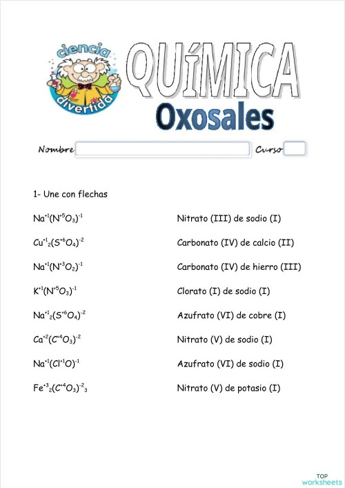 Química Oxosales. Ficha interactiva | TopWorksheets