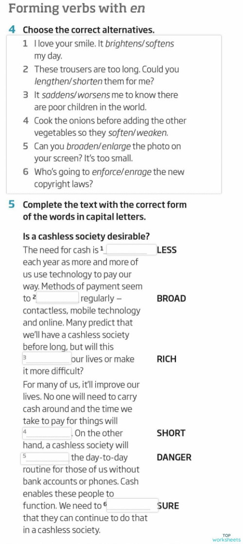 en verbs (grammar). Interactive worksheet | TopWorksheets