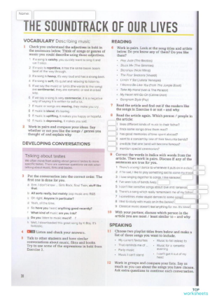 G8 - U4 - Reading - The playlist of your life. Interactive worksheet ...