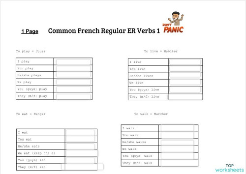Common French Regular ER Verbs 1. Interactive worksheet | TopWorksheets