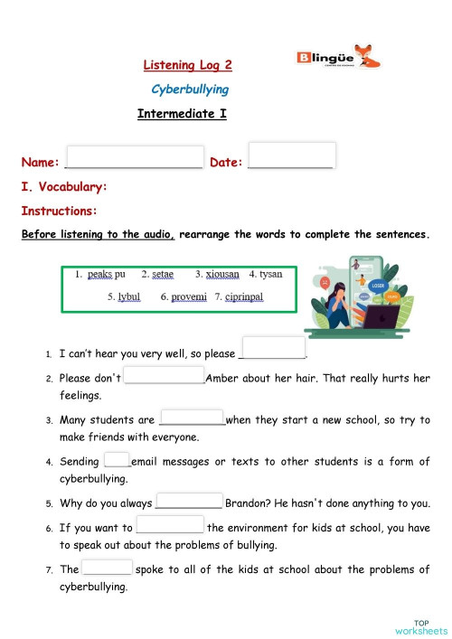 Intermediate I(Listening Log 2). Interactive worksheet | TopWorksheets