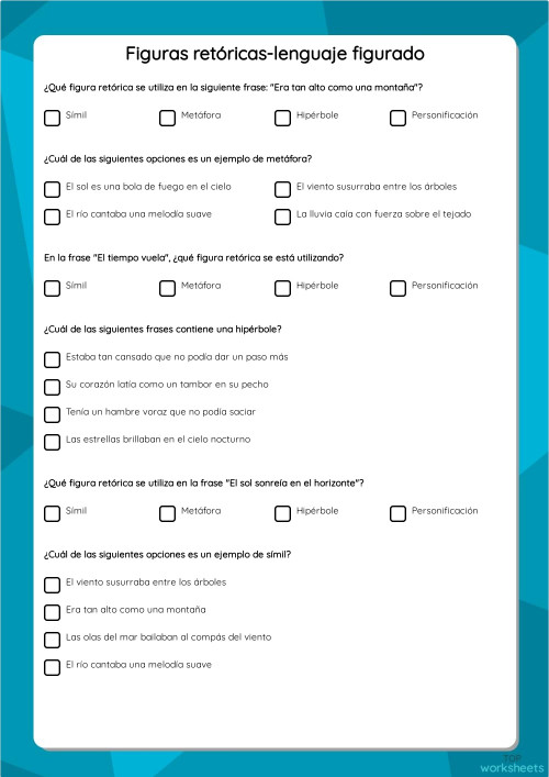 Figuras retóricas: fichas interactivas y ejercicios online | TopWorksheets