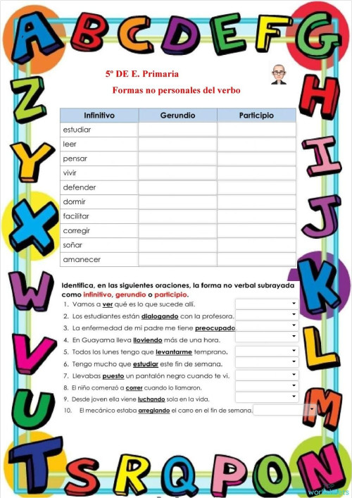 Formas no personales del verbo. Ficha interactiva | TopWorksheets