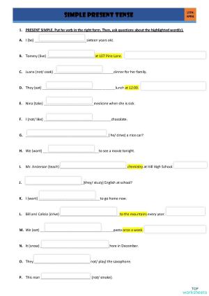 SIMPLE PRESENT TENSE. Interactive worksheet | TopWorksheets