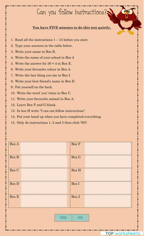 Can you follow instructions?. Interactive worksheet | TopWorksheets