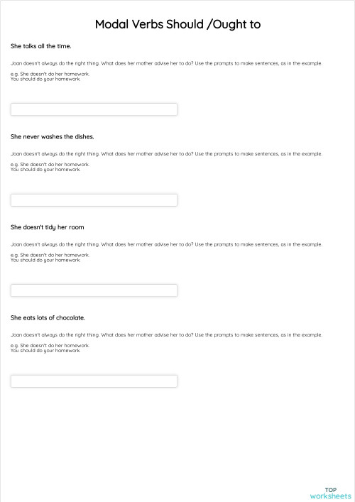 Modal Verbs Should /Ought to. Interactive worksheet | TopWorksheets