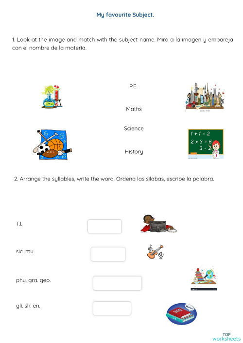 My favorite Subject. Interactive worksheet | TopWorksheets