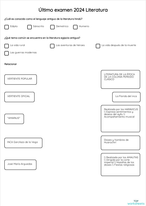 Último examen 2024 Literatura. Ficha interactiva | TopWorksheets