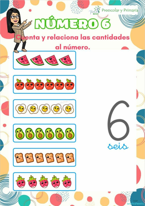 Número 6 (cantidad). Ficha interactiva | TopWorksheets
