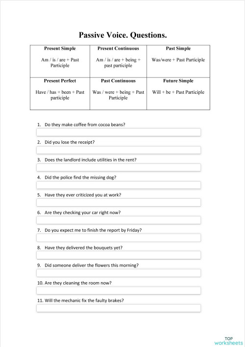 Passive Voice Questions. Interactive worksheet | TopWorksheets