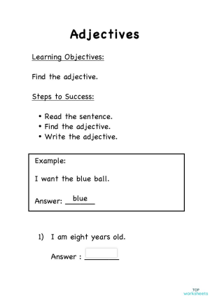 Find the adjectives. Interactive worksheet | TopWorksheets