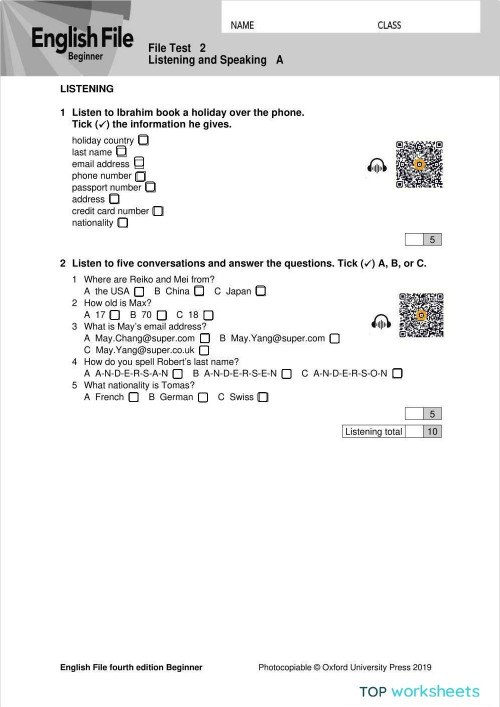 Listening Comprehension Practice unit 2. Interactive worksheet ...