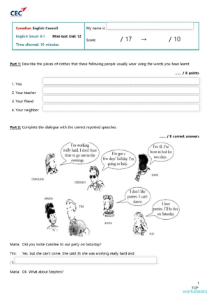 ENGLISH SMART 6 - MINI TEST UNIT 12. Interactive worksheet | TopWorksheets