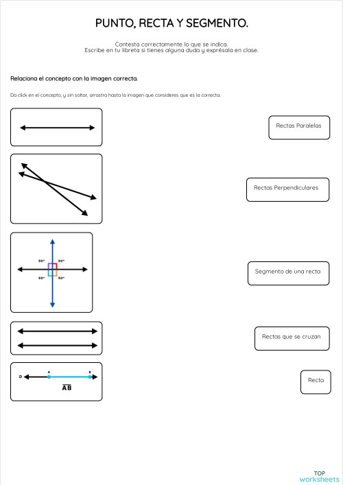 PUNTO, RECTA Y SEGMENTO.. Ficha interactiva | TopWorksheets