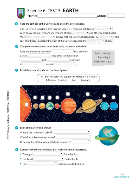 Earth: interactive worksheets and online exercises | TopWorksheets