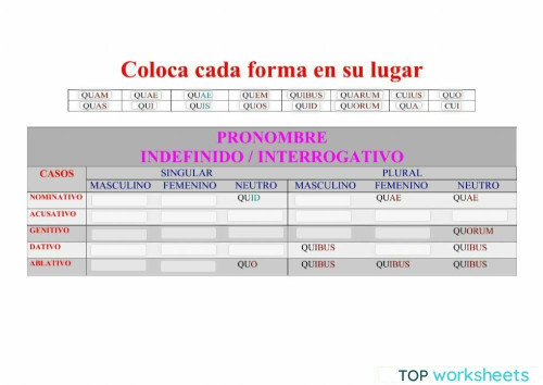 Interrogativo-Indefinido QUIS, QUAE, QUID. Ficha interactiva ...