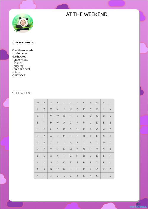 AT THE WEEKEND. Interactive worksheet | TopWorksheets