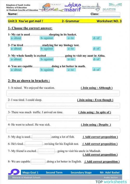 Mega Goal 1.2 Second Term Unit 3 You've got mail! 2-Grammar 2 ...