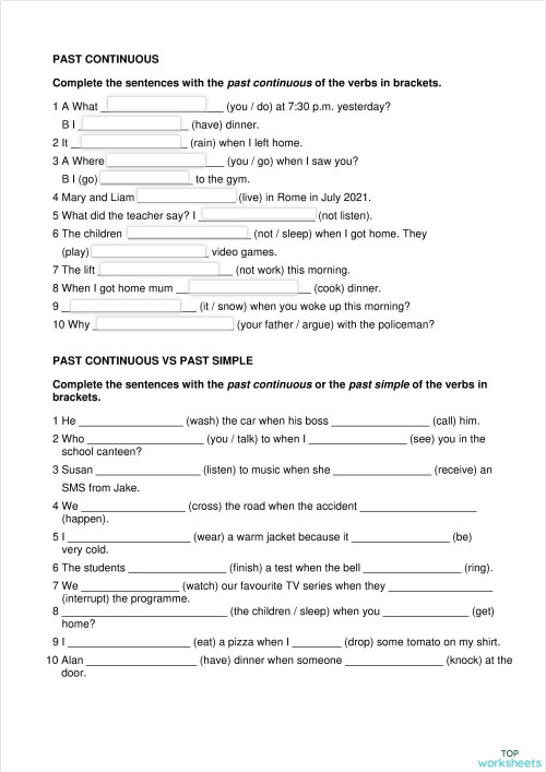 Past Continuous Interactive Worksheet Topworksheets - Iran Smarts