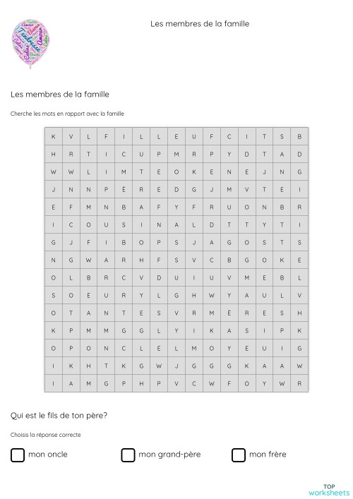 Les membres de la famille. Ficha interactiva | TopWorksheets