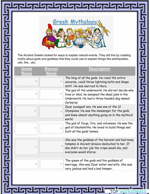 Greek Mythology. Interactive worksheet | TopWorksheets
