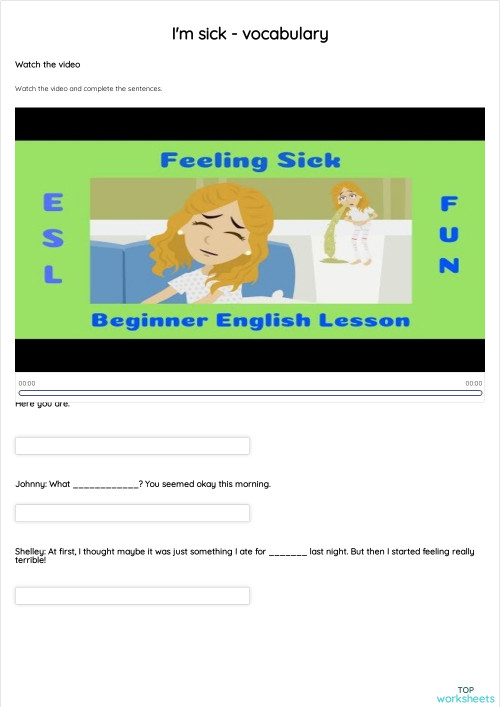 I'm sick - vocabulary. Interactive worksheet | TopWorksheets