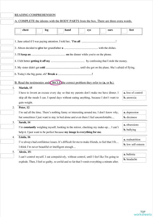 Body Image (Reading Aloud). Interactive worksheet | TopWorksheets