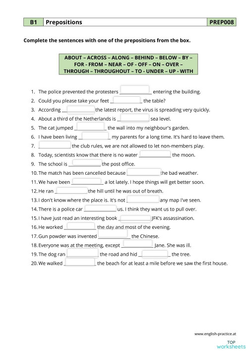 Prepositions 8. Interactive worksheet | TopWorksheets