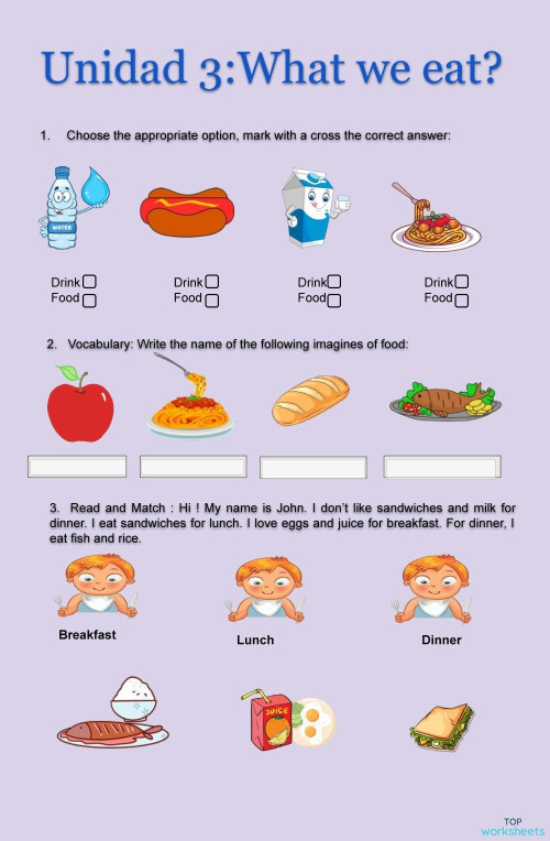Unit 3 :What we eat ?. Ficha interactiva | TopWorksheets