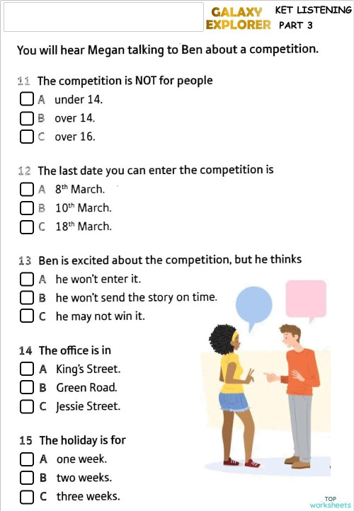 Listening practice 3.8. Interactive worksheet | TopWorksheets