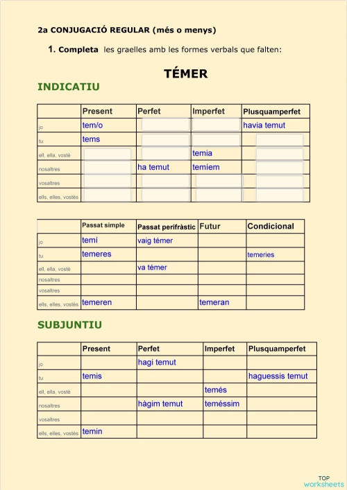 Verbs: fitxes interactives i exercicis online | TopWorksheets