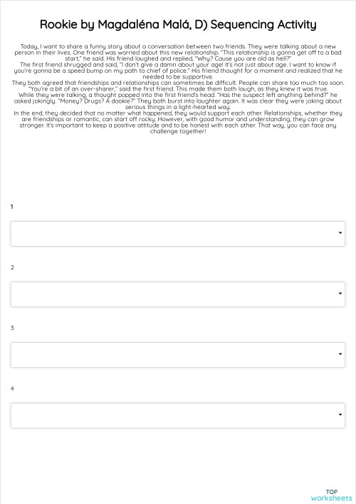 Rookie by Magdaléna Malá, D) Sequencing Activity. Interactive worksheet ...