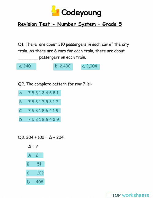 Number system--test Paper. Interactive worksheet | TopWorksheets