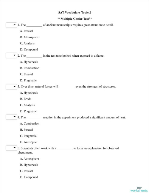 SAT_Vocabulary_Topic 2_Natural science_Test 2. Interactive worksheet ...