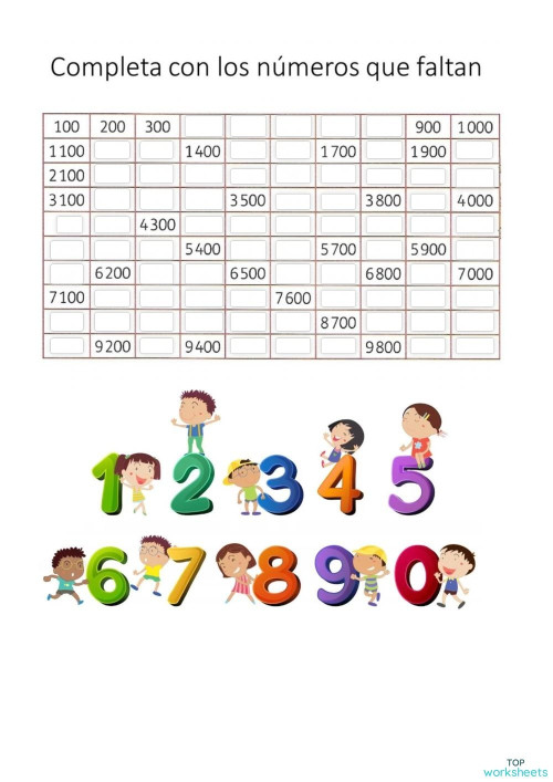 COMPLETA CON LOS NÚMEROS QUE FALTAN. Ficha interactiva | TopWorksheets