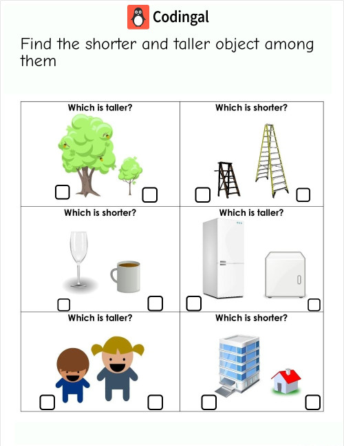 M_G02M14L63_WC02_Find taller and shorter objects. Interactive worksheet ...