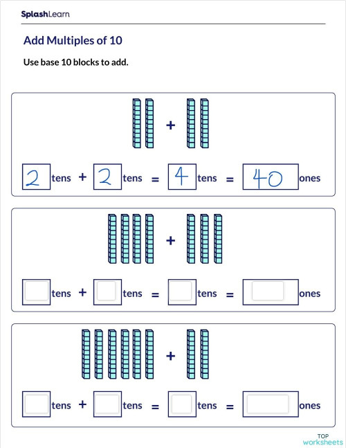 Adding multiples of ten. Interactive worksheet | TopWorksheets